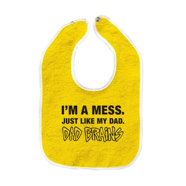 Dad Brains - I'm A Mess Yellow Baby Bib - Pirates Press Records